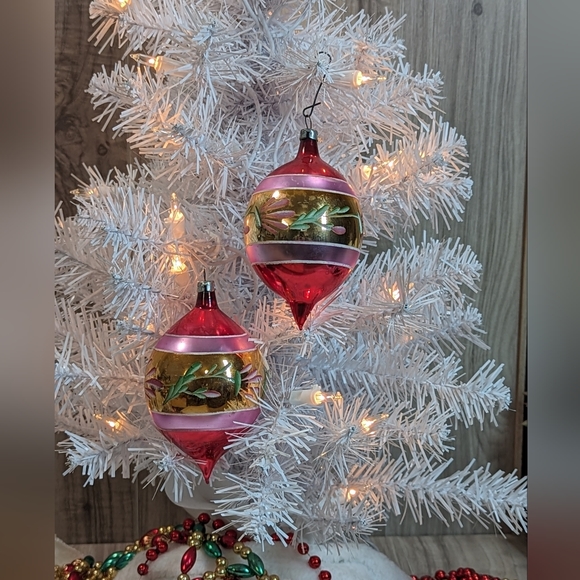 Santa Land | Holiday | Vtg Hand Painted Pink Floral Mercury Glass Tear ...